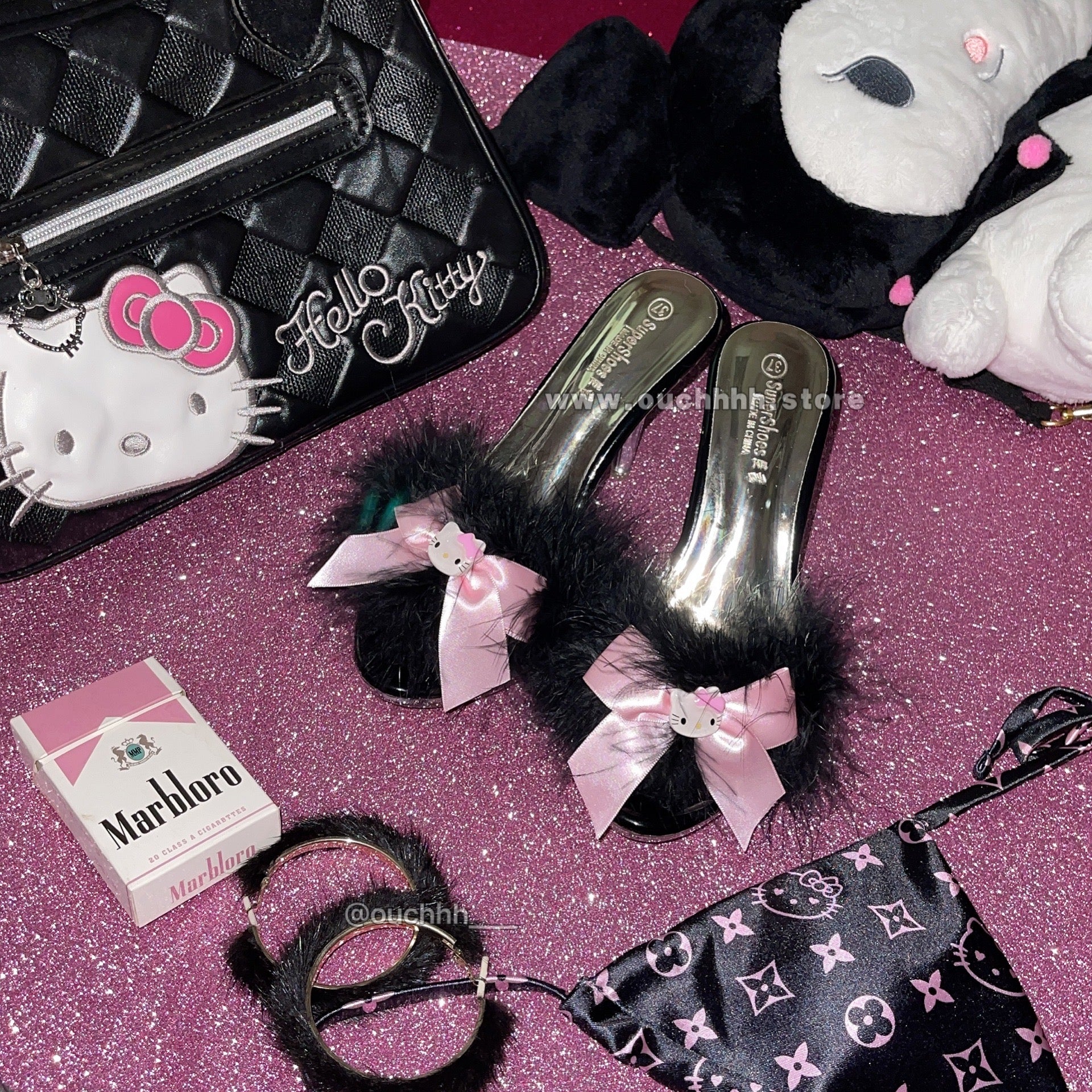 Pre-Order: Kitty Heel Slippers (Black)